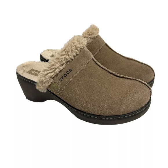 CROCS | Shoes | Crocs Womens Cobbler Suede Clog Mule Beige Neutral Slip ...